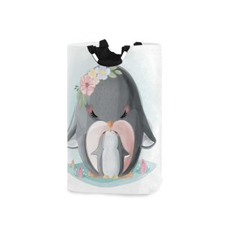 Mnsruu Süße Liebe Baby Pinguin Wäschekorb mit Griff Großer Faltbarer Wäschesammler Wäschesack Oxford-Stoff Langlebig Laundry baskets für Kleidung Waschen