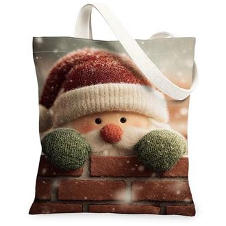 Generic Sacs fourre-tout en toile avec motif P&egrave;re No&euml;l - R&eacute;utilisables - L&eacute;gers et lavables - Avec bandouli&egrave;re, Rouge, 13x15 Inch