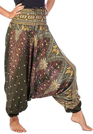 Lofbaz Femmes Peacock Print 2 en 1 Harem Pantalon Combinaison Dunkelgrün 2XL