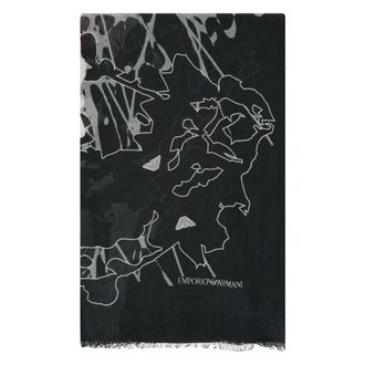 Emporio Armani Schicker bedruckter Schal mit ausgefransten Kanten - - Accessories - Herren - Schwarzk - ONE SIZE