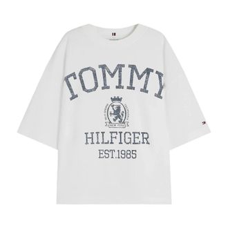 Tommy Hilfiger Crest Oversized T-Shirt - - Tops - Damen - Wei&szlig; - 2XS