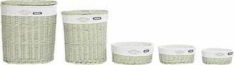 DKD Home Decor Beschichtungskorb Set 5 Polyester Weiden 51x37x56 Gr&uuml;ner Polyester Weidenmaterial Mehrfarbige Farbfamilienk&ouml;rbe und Kisten Details