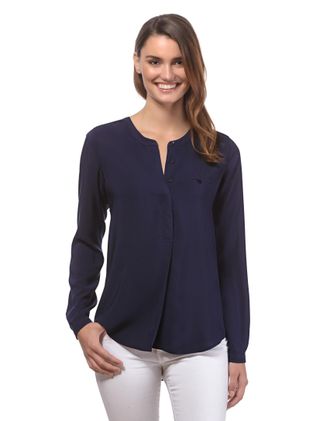 Vincenzo Boretti Bluse, gerade geschnitten, Rundhals, verdeckte Knopfleiste dunkelblau XL