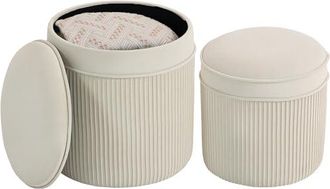 HOMCOM Lot de 2 poufs de Rangement en Velours, Repose-Pieds Ronds gigognes, Tabouret Rond avec Couvercle Amovible et Assise rembourrée, pour Coiffeuse, Chamb