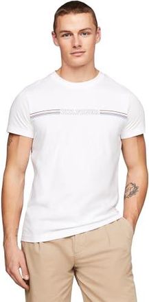 Tommy Hilfiger T-Shirt Manches Courtes Homme Stripe Chest Tee Col Ras-du-Cou, Blanc (White), XS