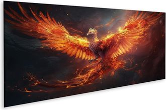 Islandburner Wandbild Phönix Fliegt Brennendes Feuer aus der Asche Fabelwesen auf Leinwand Bilder Bild Poster