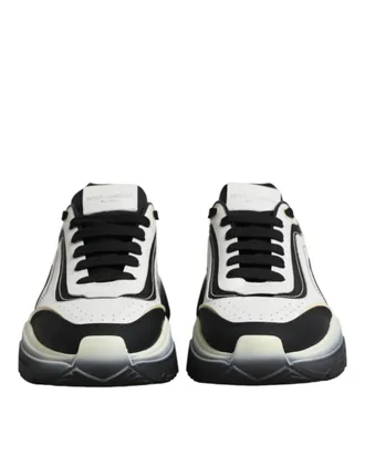 Dolce & Gabbana Mens White Black Daymaster Two Tone Sneaker Shoes White, Nylon Polyester Calf Leather