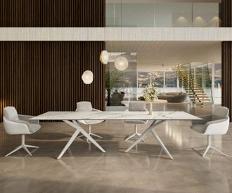 DELIFE Esstisch Edge 300x100 Keramik Calacatta Luxe Wei&szlig;-Gold-Grau Estelar rund Metall Wei&szlig;, Esstische