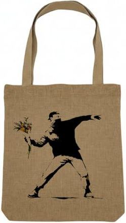 Fabulous Sac Shopping Tote Bag Aspect Lin - Banksy Rage The Flower Thrower Fleurs Street Art Graffiti - Sac de Courses Toile Epaisse 360g Beige Naturel Cabas P