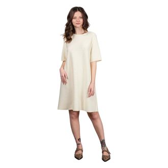 Max Mara Femme, Robes, Beige, Taille: 44 FR Robe Trap&egrave;ze Manches Courtes Zucca
