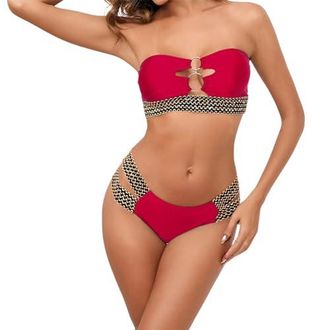 Generic Maillot de Bain Femme Bikini Sexy Maillot de Bain Femme, Haut &agrave; Double Anneau, Bikini Deux Pi&egrave;ces Sexy avec &Eacute;lastique et Bord Dor&eacute;