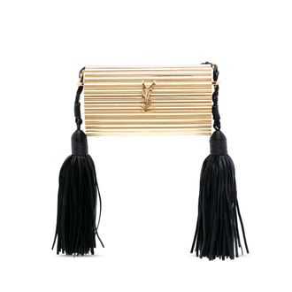Saint Laurent Gold Ribbed Acrylic Lambskin Fringe Monogram Opium Box Bag