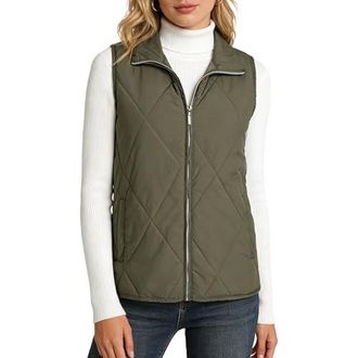 Generic Doudoune sans manches pour femme, automne hiver, l&eacute;g&egrave;re et chaude, col montant, matelass&eacute;e, fermeture &eacute;clair, vert arm&eacute;e, taille XXL