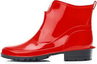 Ladeheid Bottes en Caoutchouc pour Femmes Courtes Bottines Imperméables Bottes de Pluie Élégantes et Confortables LA-930 (Rouge, 38 EU)