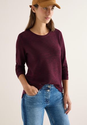 Cecil Rundhalspullover CECIL, Damen, Gr. XXL (46), eggplant rot heather melange, Strick, Obermaterial: 60% Baumwolle, 40% Polyester, meliert, regular fit no