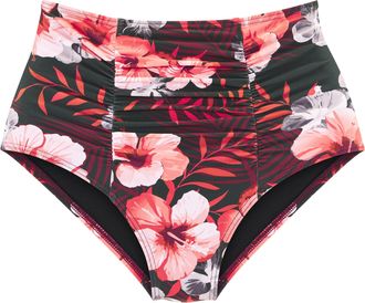 Lascana Highwaist-Bikini-Hose LASCANA Loria, Damen, Gr. 36, N-Gr, blau (oliv, orange), Recycling-Polyamid, bedruckt, gebl&uuml;mt, Badehosen, mit Shaping-Effekt, T