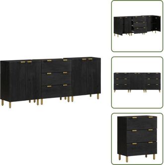 vidaXL 3-tlg. Sideboards Schwarz Holzwerkstoff - Sideboard - Sideboards - Kommode - Schubladenkommode