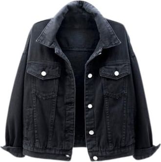Generic Veste En Jean Femme Boutonn&eacute;e, Blouson &agrave; Manches Longues-Manteau Femme Col Revers avec Poche de Couleur Unie Denim Blouson D&eacute;Contract&eacute;es Mode Grande T