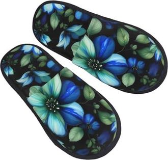 Generic Unisex Pantoufles en Feutre Imprim&eacute; &agrave; fleurs bleues Chausson Maison L&eacute;g&egrave;re Chaussons Femme pour Homme Femme Ext&eacute;rieur M