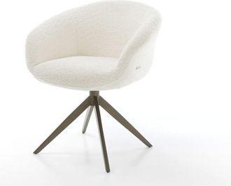 DELIFE Drehstuhl Vinka-Flex mit Armlehnen Boucl&eacute; Wei&szlig; Kreuzgestell breit Effektfinish Titan 360&deg; drehbar Wippfunktion Taschenfederkern, Esszimmerst&uuml;hle
