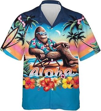 Keephen Gorille Hawaiian Chemise Femmes Hommes Gorille Animal Impression 3D Hawaii Chemise &Eacute;t&eacute; Plage Vacances Manches Courtes Boutonn&eacute;e Chemise