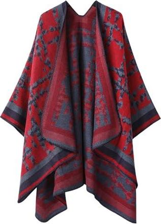 Generic Poncho Femme Hiver Chaud Chale Femme Hiver Chaud Cape Femme Effet enveloppant Ch&acirc;le Tricot&eacute; Coupe-Vent Double Face Carreaux Ray&eacute;s