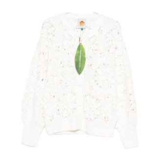 Farm Rio H&auml;kel-Strickjacke mit 3D-Blumen - - Knitwear - Damen - Wei&szlig; - S