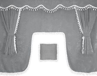 Generic LKW Vorh&auml;nge - 7 STK. Gardinen Set in Grau mit wei&szlig;en Quasten