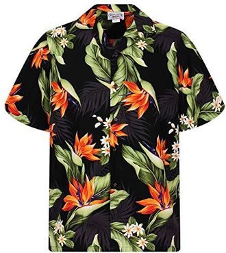 Pacific Legend Original Chemise-Hawaienne, Manche-Courte, Strelitzie, Noir, XL