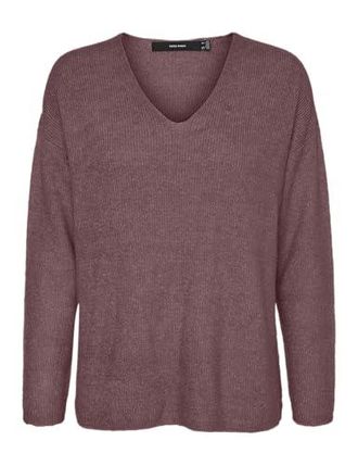 Vero Moda Vero Moda VMCREWLEFILE Pull en Tricot pour Femme, Marron Rose - D&eacute;tail : m&eacute;lang&eacute;, M
