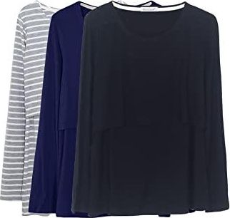Smallshow T-shirt dallaitement à manches longues pour femme, Noir/bleu marine/gris clair, L