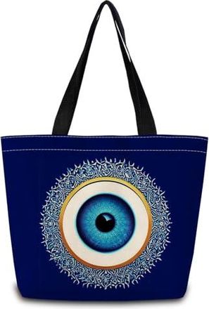 Generic Sac De Courses OEil Bleu Mauvais OEil Bleu Femmes Sac &Agrave; Bandouli&egrave;re Avec Poign&eacute;es R&eacute;utilisable Sacs En Toile &Eacute;paule, Pour Shopping, &Eacute;cole, Femmes, 50x