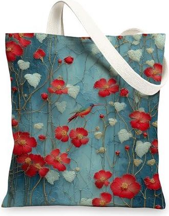 Generic Sacs fourre-tout en toile à motif floral élégant, réutilisables, légers et lavables avec bandoulière pour salle de sport, voyage, plage, pique-nique 3