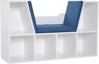 HOMCOM Homcom - Bibliothèque banc 2 en 1 design contemporain 6 casiers 3 coussins fournis 102L x 30l x 61H cm blanc bleu