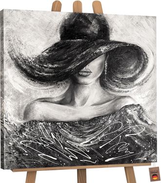 Yohji Yamamoto Art Abstrakt Acryl Gemälde auf Leinwand Charme handgemalt Wandbild Wohnzimmer modern Wohndekor Bild grau verführerische Frau mit Hut echte Kunst 90x90