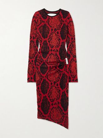 The Attico Rückenfreies Midikleid Aus Jacquard-strick Mit Raffung - Rot