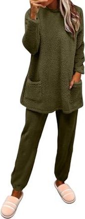 Generic Pyjama en flanelle de coton pour femme, ensemble de pyjama en polaire pour femme, ensemble de pyjama d&eacute;contract&eacute; &agrave; manches longues, v&ecirc;tement de d&eacute;tent