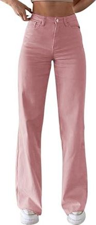 Generico Jeans Femme Taille Haute D&eacute;t&eacute; Pantalon Denim Jambe Droite Casual Jeans Vintage Jambe Large Pantalon L&eacute;ger Pantalon avec Poches Large Leg Pants et Fill