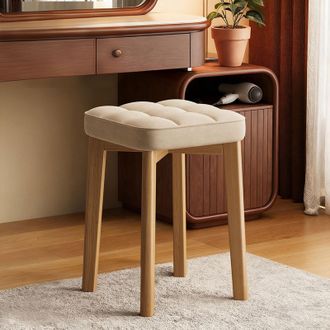 Generic Hocker mit Holzfüßen,Schreibtischstuhl,Schminkhocker mit Dicker Sitzpolsterung,für Schminktisch,Schlafzimmer & Esszimmer(Beige)