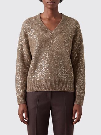 Brunello Cucinelli Pull &agrave; col V en m&eacute;lange de mohair orn&eacute; de sequins