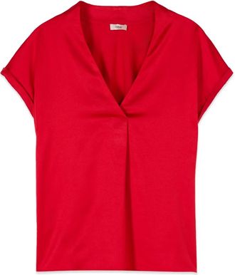 Oltre Femme, Blouses et Chemises, Rouge, Taille: 40 FR T-shirt col en V bi-mati&egrave;re