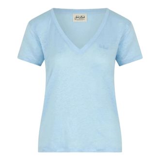 MC2 Saint Barth Eloise V-Neck Leinen T-Shirt - - Tops - Damen - Blau - S