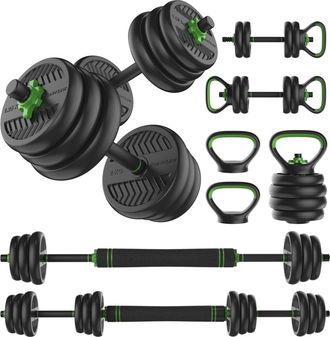 Tunturi New Fitness Hantel- und Kurzhanteln Vinyl - Hantelset 20 kg - Hantelstange mit Gewichten - Langhantelset - Schraubverschluss 30 mm - Rutschfester Griff