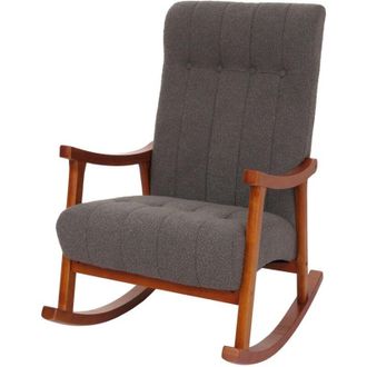 Hhg jamais utilisé] Fauteuil à bascule 862, fauteuil relax, bois mvg tissu/textile bouclé (450 g/m²), gris foncé, structure aspect noyer
