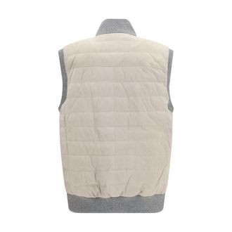 Brunello Cucinelli Mens Beige Calf Leather Bos Taurus Sleeveless Jacket Clothing