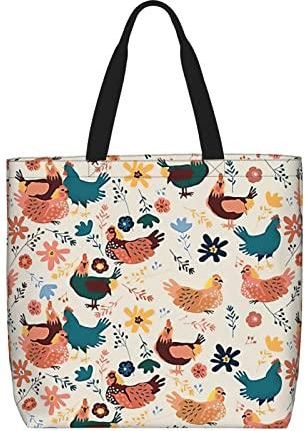 Generic Sac De Courses Motif De Poulets Sac De Shopping R&eacute;utilisable De Grande Capacit&eacute; Sacs En Toile Pour Femmes, Pour Tous Les Jours, Burea, Voyage, &Eacute;cole