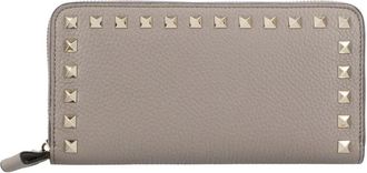 Valentino Garavani Portemonnaie - Rockstud Grey Leather Wallet - Gr. unisize - in Grau - f&uuml;r Damen
