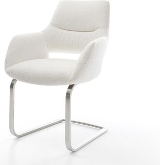 DELIFE Freischwinger Yago-Flex mit Armlehnen Boucl&eacute; Creme-Wei&szlig; Freischwinger flach Edelstahl Taschenfederkern, Esszimmerst&uuml;hle