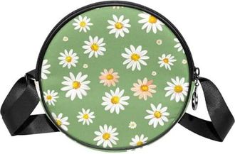 Generic Sac &agrave; bandouli&egrave;re rond pour femme, marguerites, petit sac &agrave; bandouli&egrave;re avec fermeture &eacute;clair, bretelles r&eacute;glables, sac &agrave; main rond d&eacute;contract&eacute; pour f