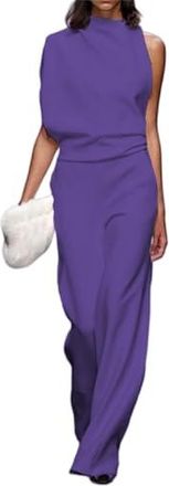 Generic Combinaison élégante et élégante à épaules dénudées et col en V pour femme, combinaison à une épaule de couleur unie, violet, XXL
